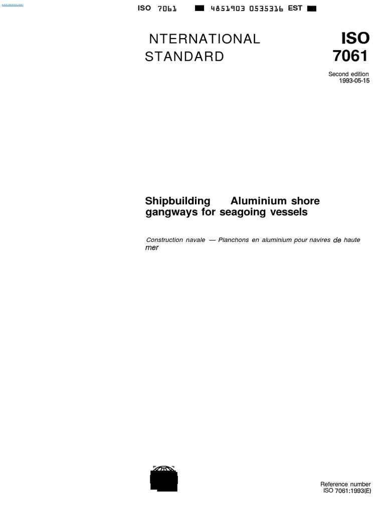 Iso 7061 Gangway Standards PDF | PDF | International Organization For Standardization | Rope