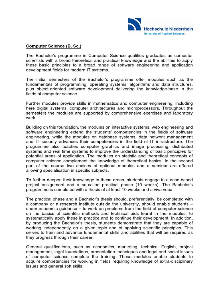 Computer Science B.SC | PDF | Bachelor's Degree | Computer Science