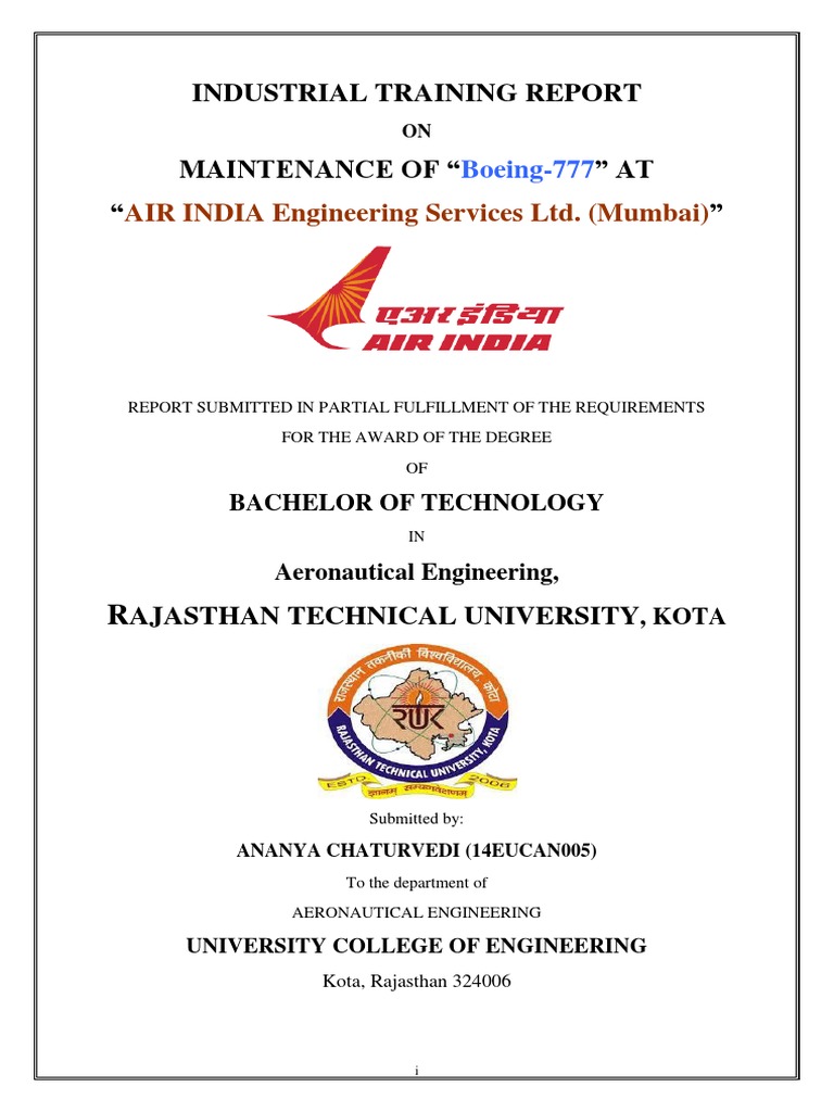 Air India Industrial Training Report | PDF | Landing Gear | Aircraft