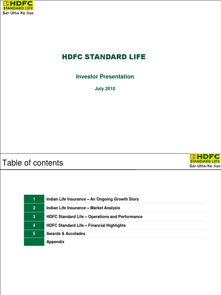 HDFC Standard Life: Investor Presentation | PDF