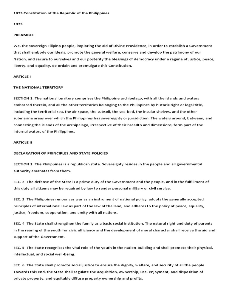 1973 Constitution of the Republic of the Philippines | Search And ...