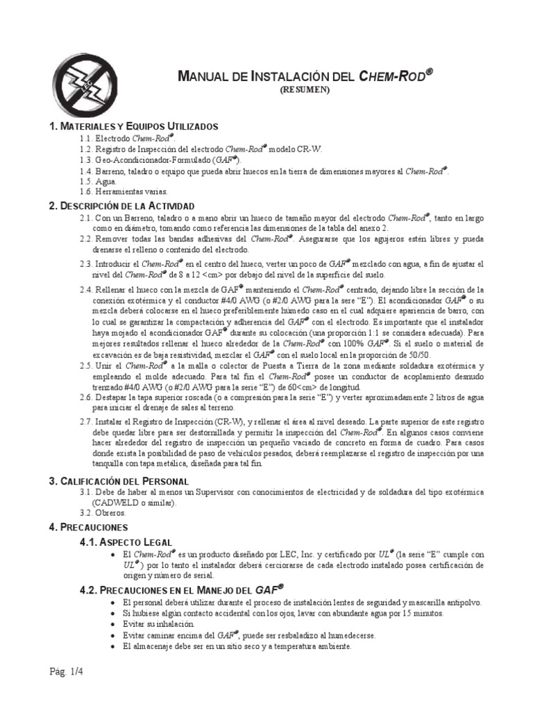 Manual de Instalación Del Chem-Rod | PDF | Materiales | Electricidad