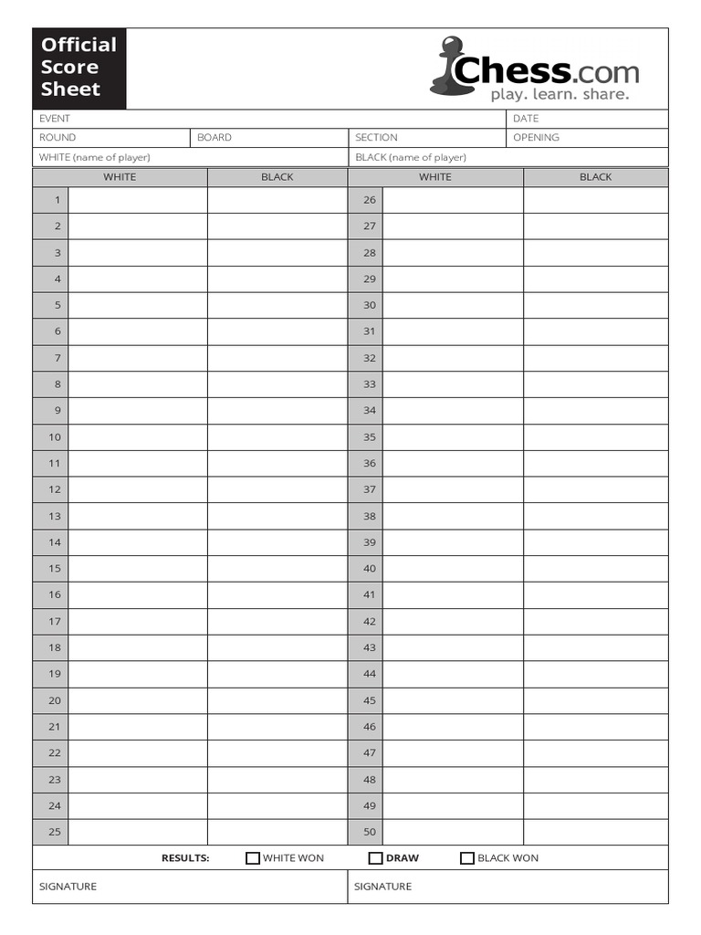 Chess Match Official Score Sheet | PDF