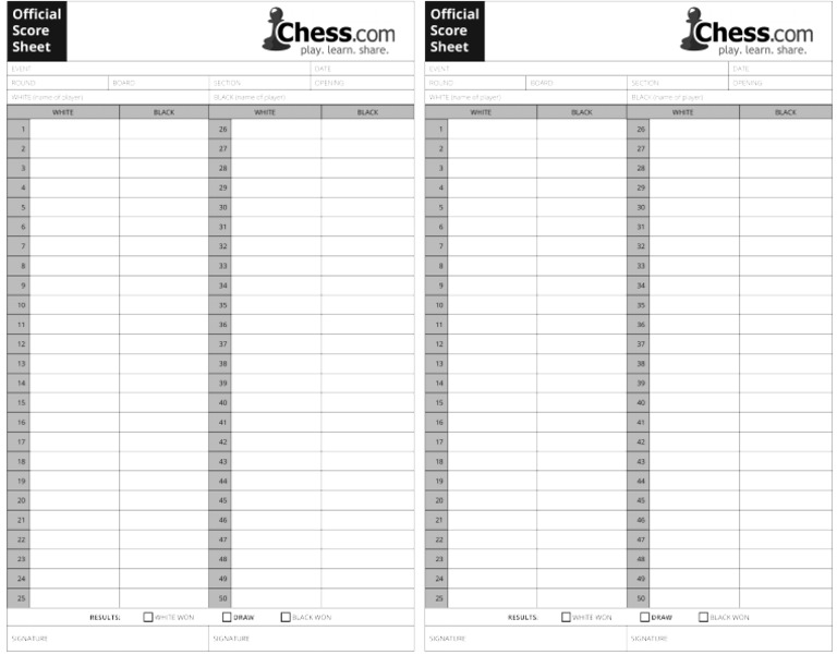 Chess Scoresheets Printable | PDF