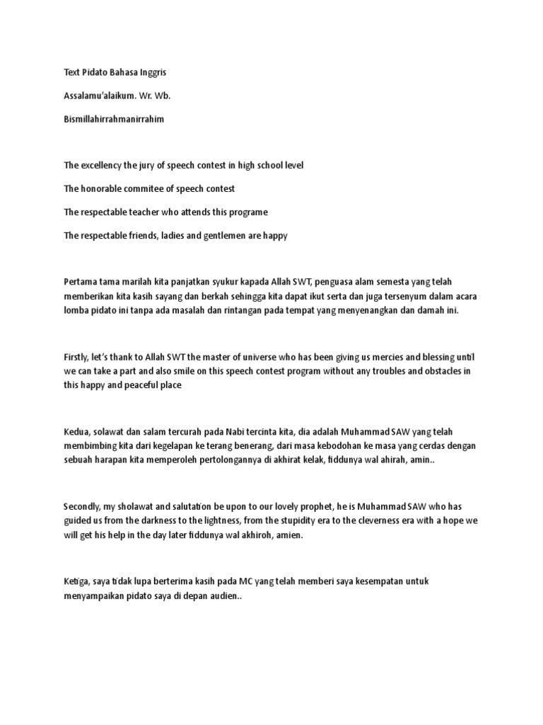 Text Pidato B. Inggris | PDF | Pendidikan Agama | Agama dan Keyakinan