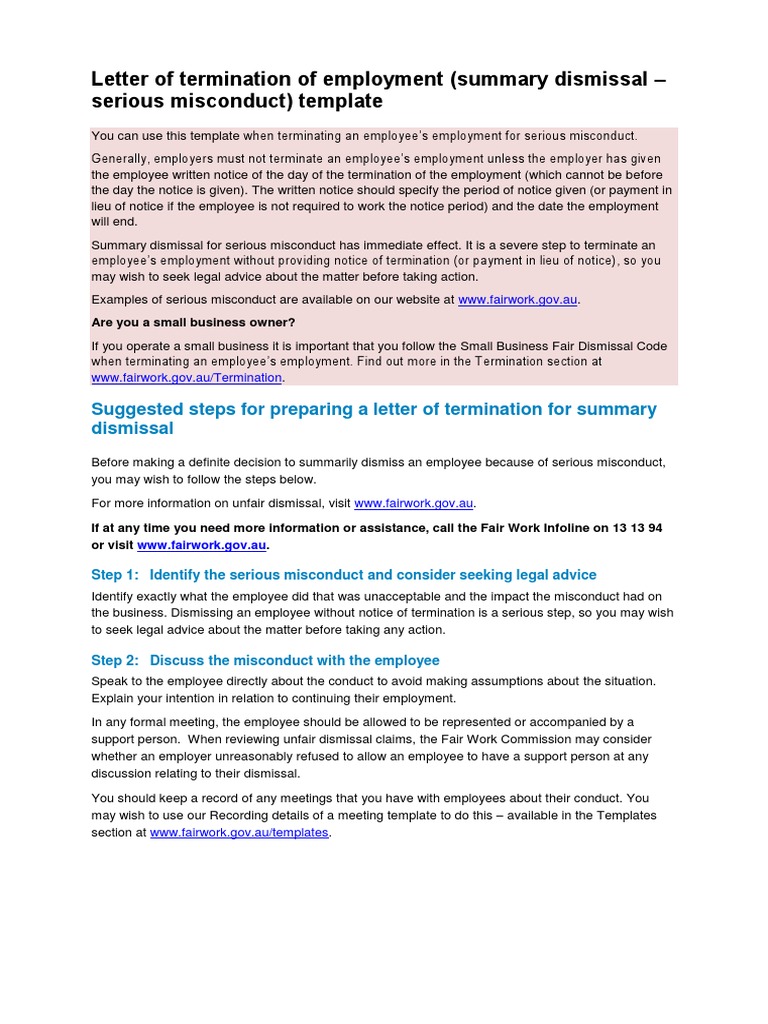 Termination of Employment Letter Template Serious Misconduct | PDF | Employment | Business