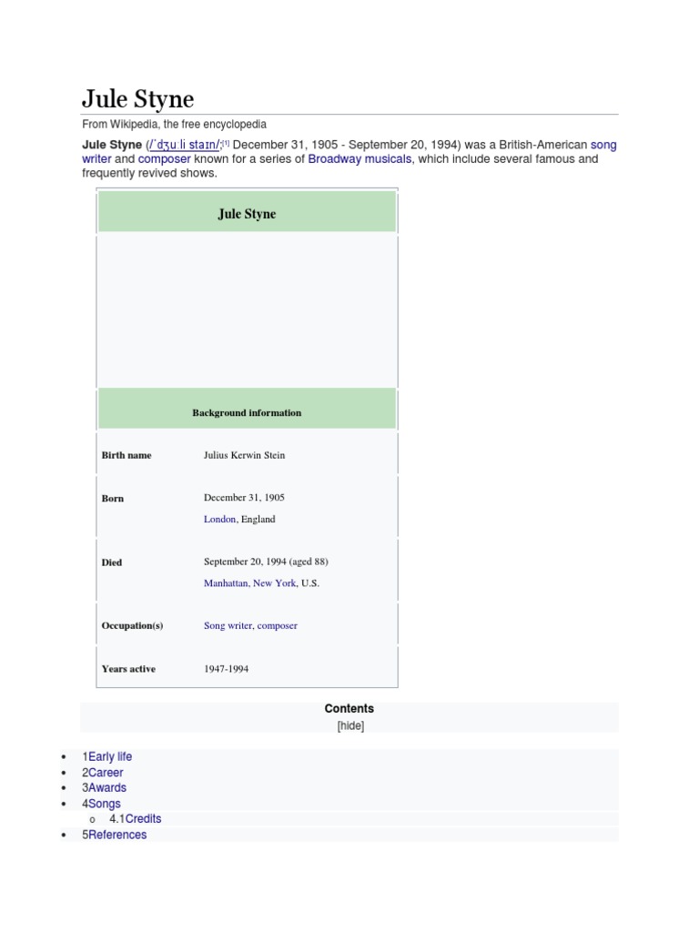 Jule Styne | PDF | Entertainment (General) | Leisure