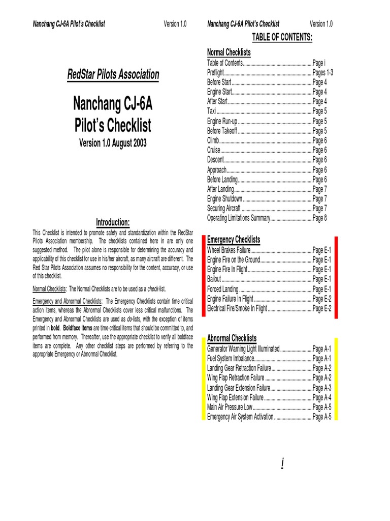 CJ 6A Checklist Version 1 PDF | PDF | Landing Gear | Flap (Aeronautics)