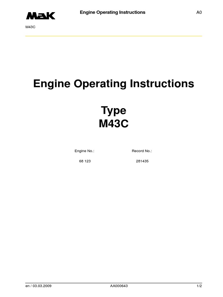 Engine Operating Instructions - PH - MAK M43C | PDF | Safety | Viscosity