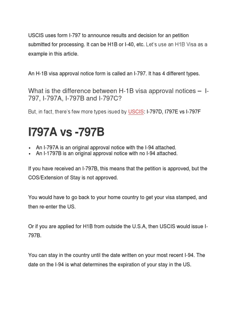 I797A Vs - 797B | PDF | H 1 B Visa | Immigration To The United States
