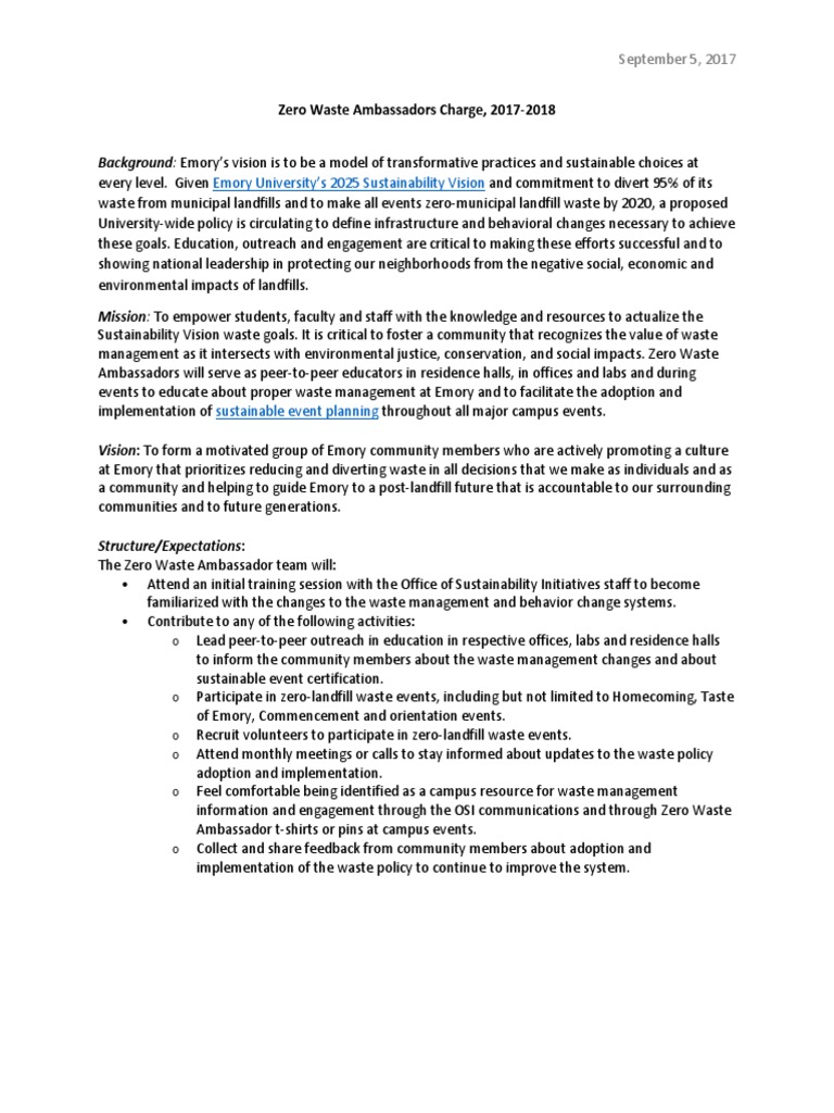 Emory Zero Waste Ambassadors Program | PDF | Sustainability | Waste