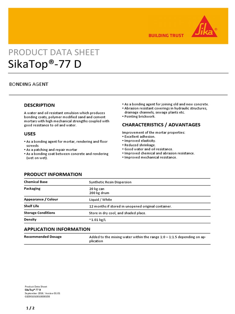 Sikatop 77d Pds en | PDF | Mortar (Masonry) | Sand