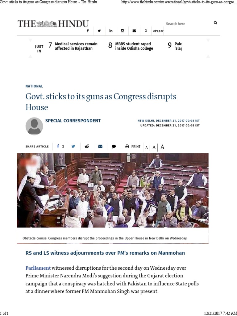 Govt. Sticks To Its Guns As Congress Disrupts House: Special ...