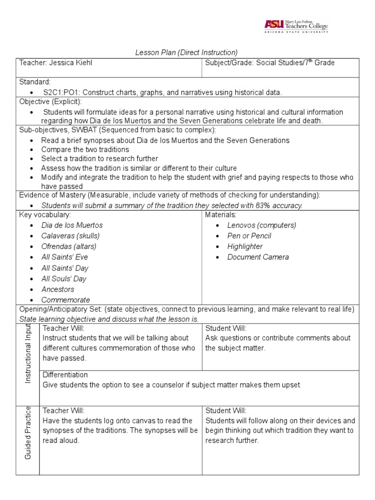 Day of The Dead Lesson Plan | PDF | Lesson Plan | Traditions