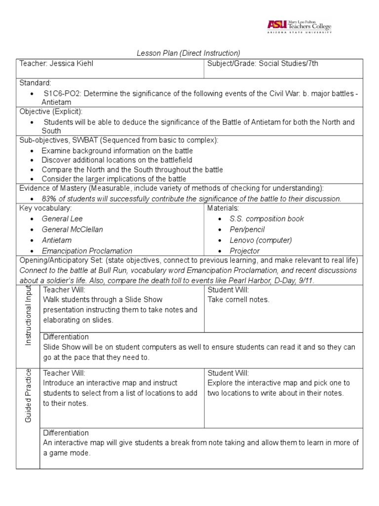 Battle of Antietam Lesson | PDF | Vocabulary | Teachers
