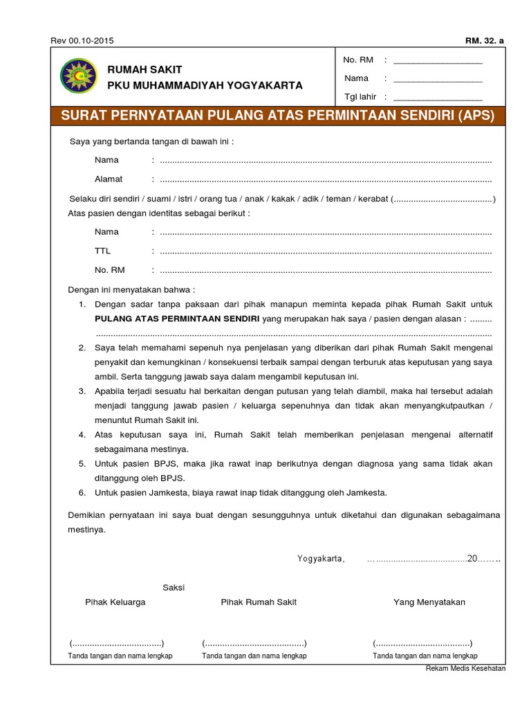 Rm32a Surat Pernyataan Pulang Atas Permintaan Sendiri Aps | PDF