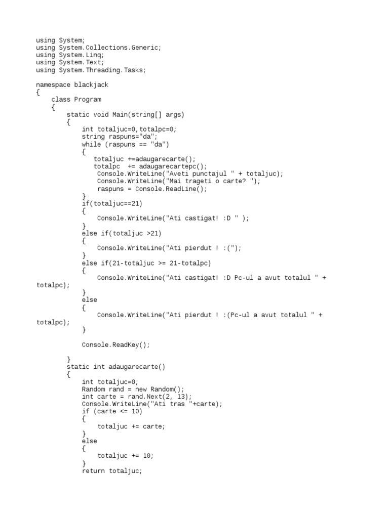 Blackjack C# Example | PDF