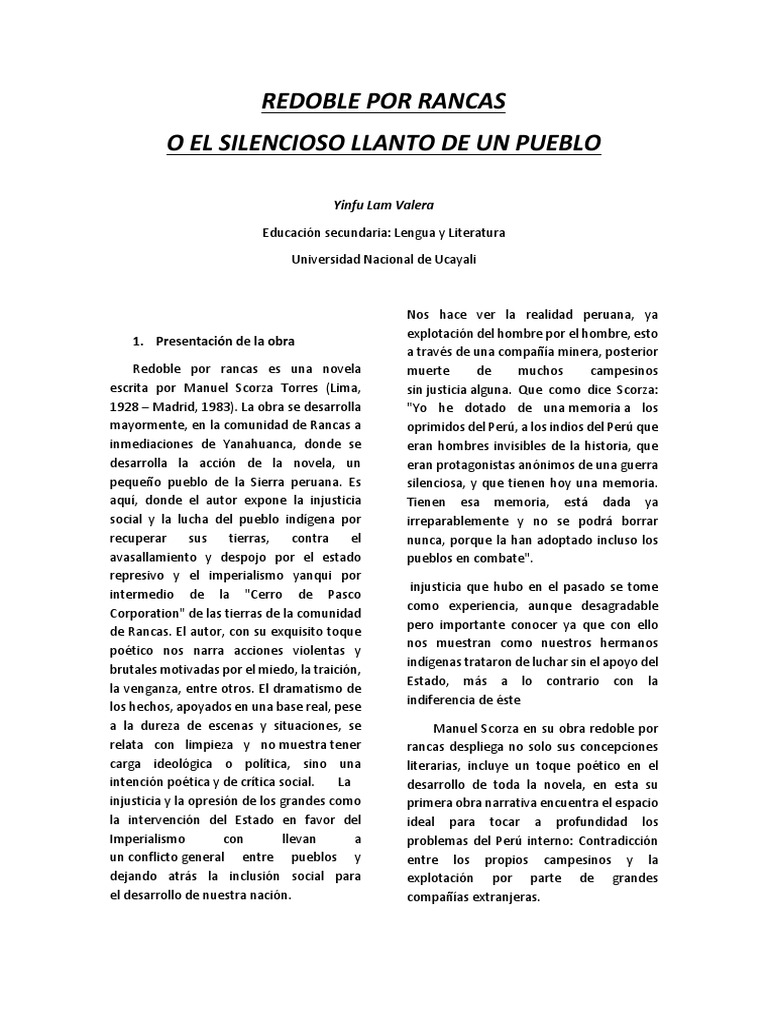 Articulo Redoble Por Rancas | PDF | Crítica literaria | Novelas