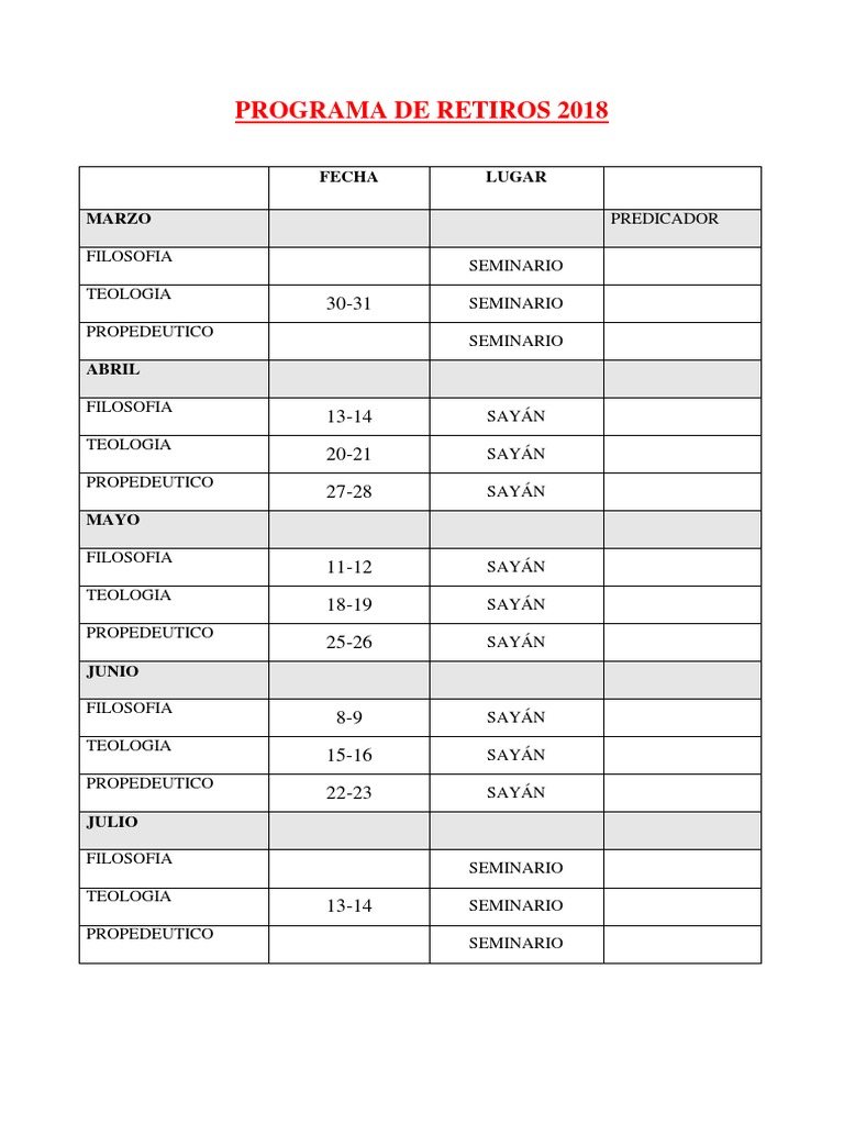 Programa de Retiros 2018 | PDF | Estudios de idiomas extranjeros | Historia