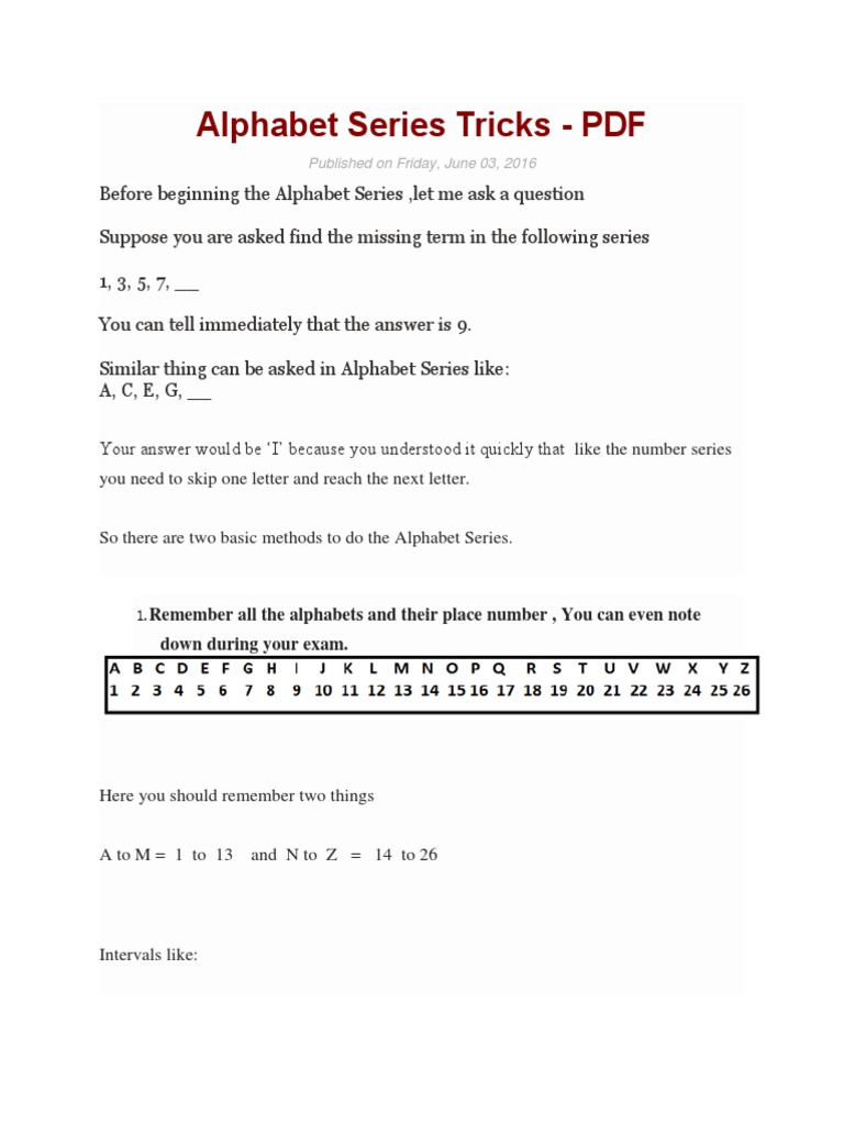 Alphabet Series Tricks - PDF: Down During Your Exam | PDF | Alphabet ...