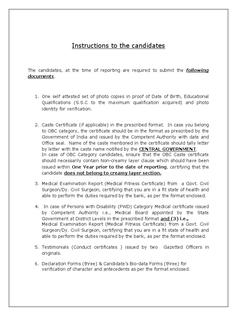 Instructions To Candidates | PDF