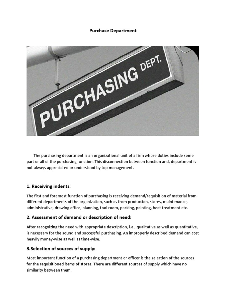 Purchase Department: The Purchasing Department Is An Organizational ...