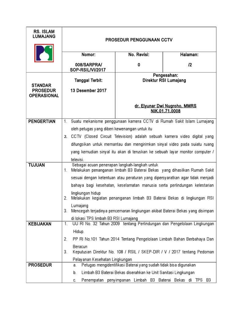 Sop Penggunaan CCTV | PDF