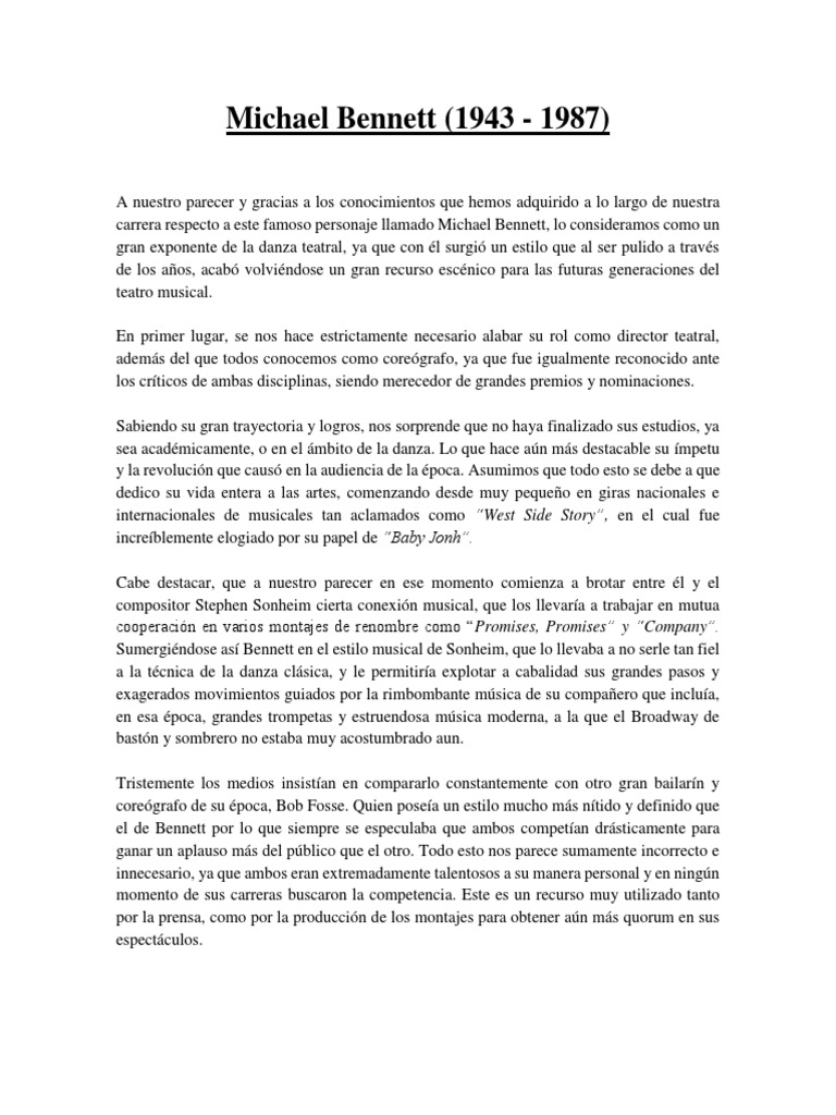 Michael Bennett | PDF | Teatro musical | Las artes escénicas