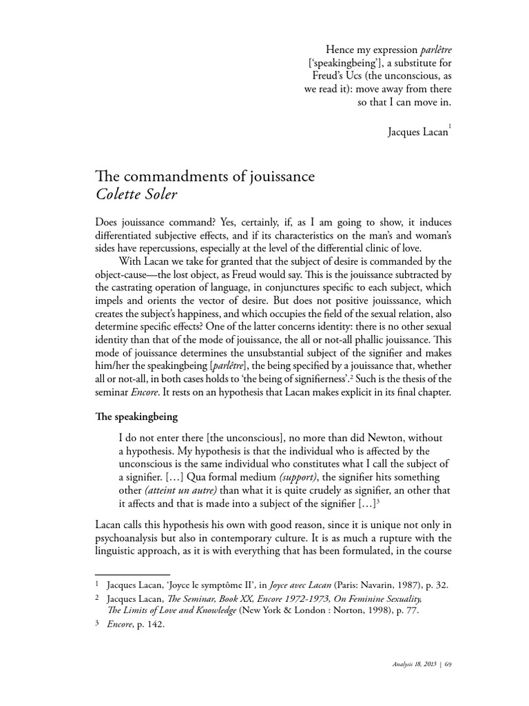The Commandments of Jouissance: Colette Soler | PDF | Jacques Lacan ...