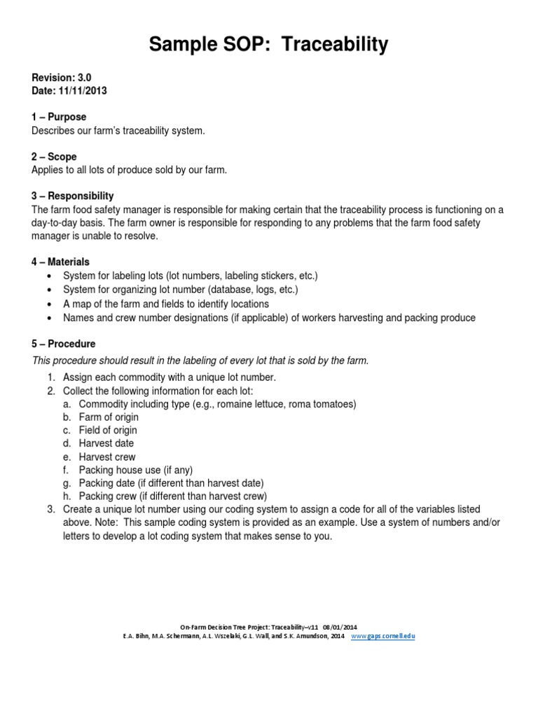1 Sample SOP Traceability | PDF | Computing | Foods