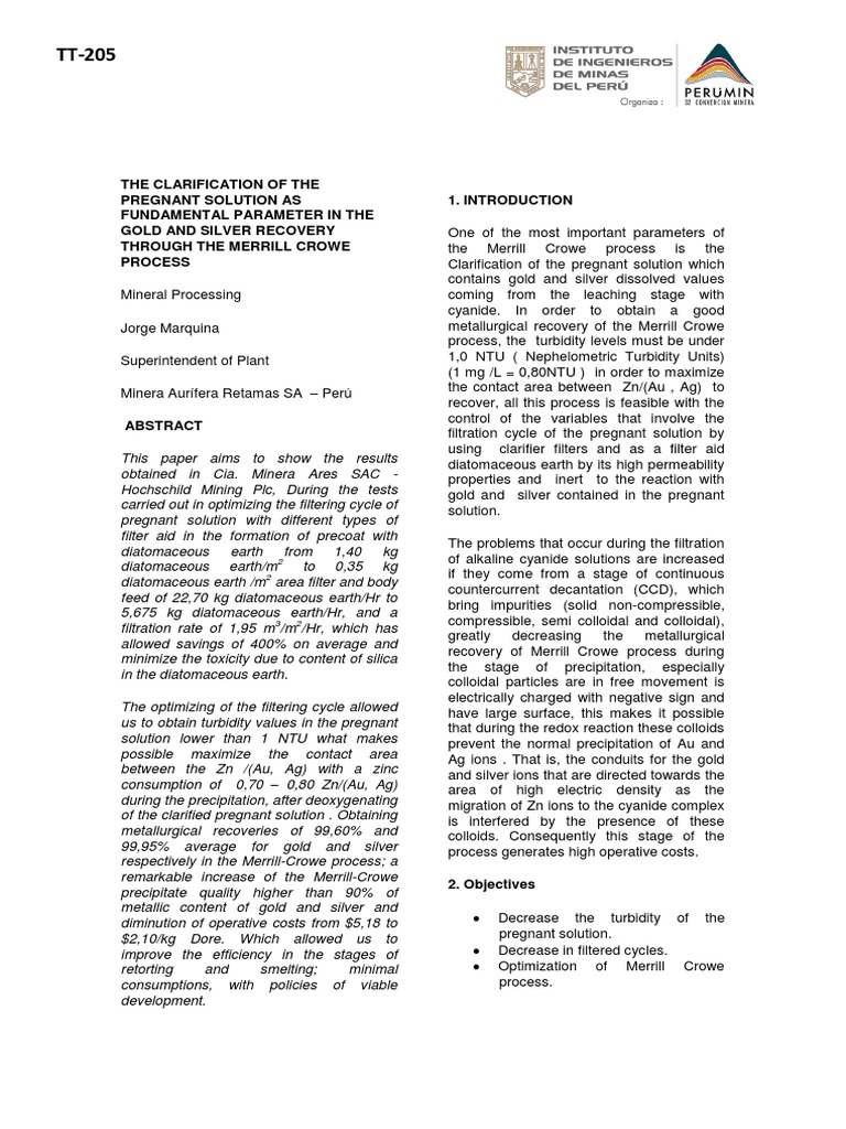 Clarificacion Solucion A Merril Crowe | PDF | Filtration | Silver