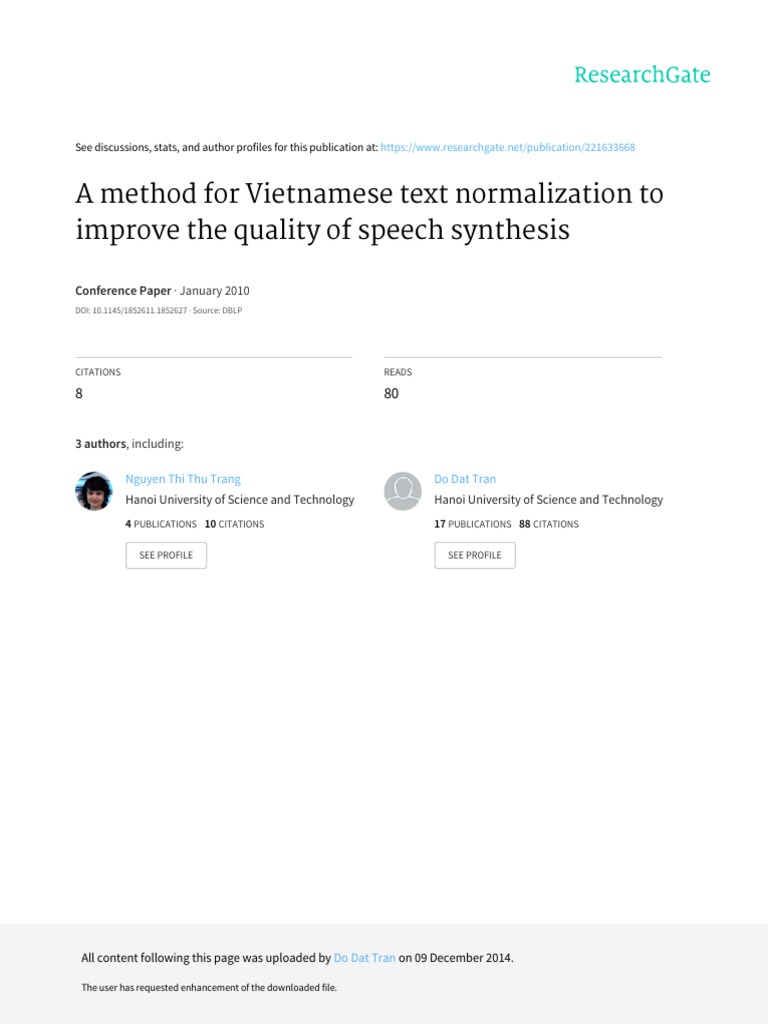 A Method For Vietnamese Text Normalization To Improve The Quality of Speech Synthesis | PDF ...