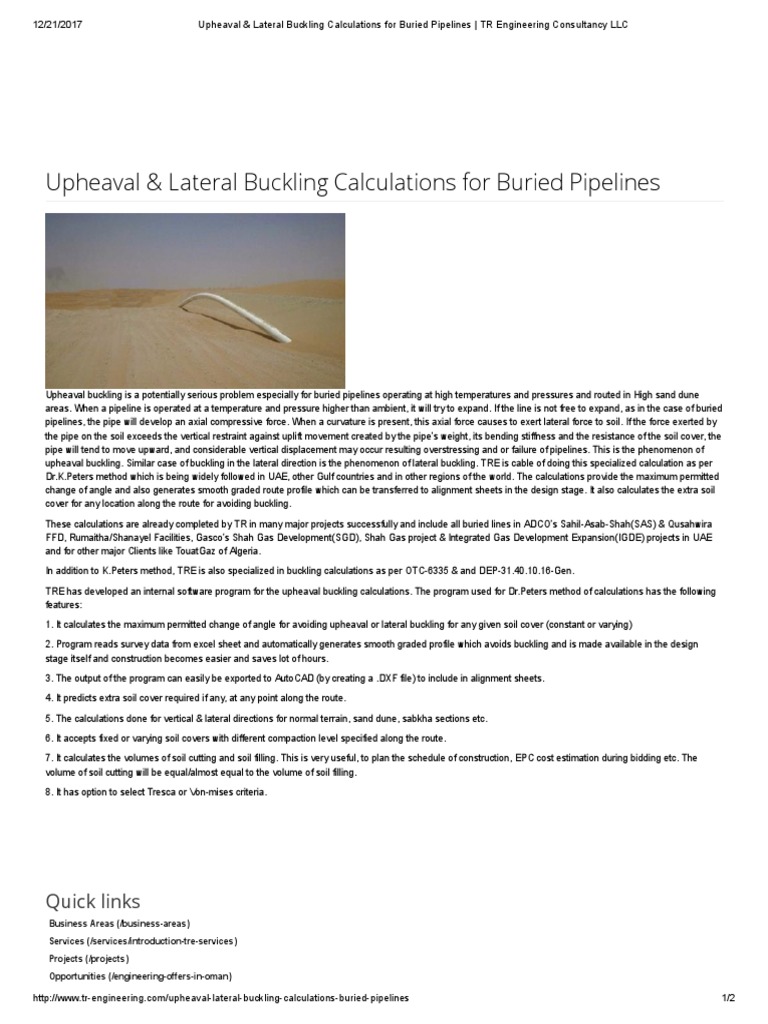 Upheaval & Lateral Buckling Calculations For Buried Pipelines - TR ...