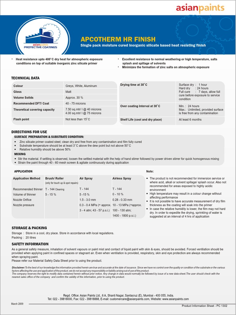 Apcotherm HR Finish | PDF | Paint | Materials