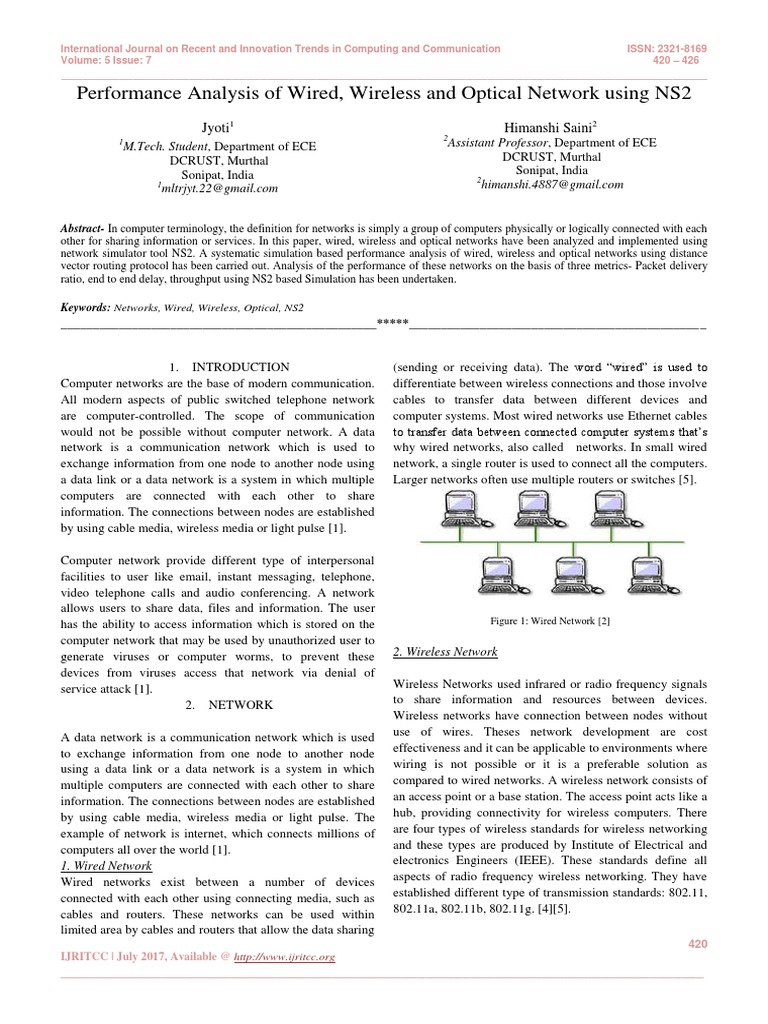 Performance Analysis of Wired, Wireless and Optical Network Using NS2 | PDF | Routing | Computer ...