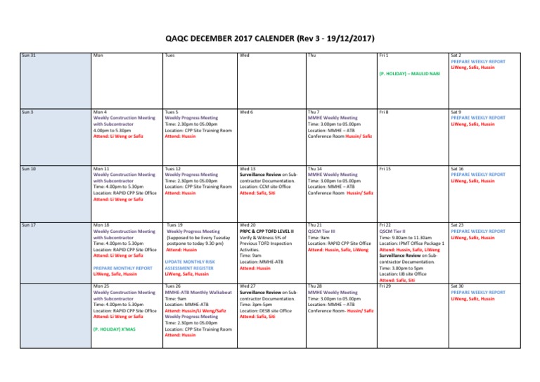 QAQC Calendar - Rev3 | PDF | Business