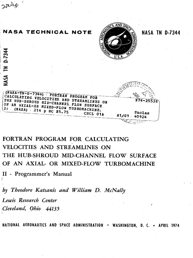 FORTRAN Program For Calculating Velocities and Streamlines On The Hub-Shroud Mid-Channel Flow ...