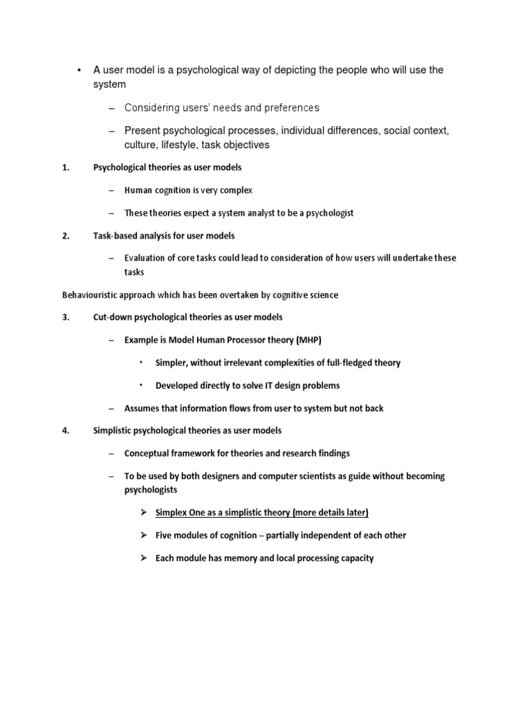 Psychological Theories As User Models | PDF