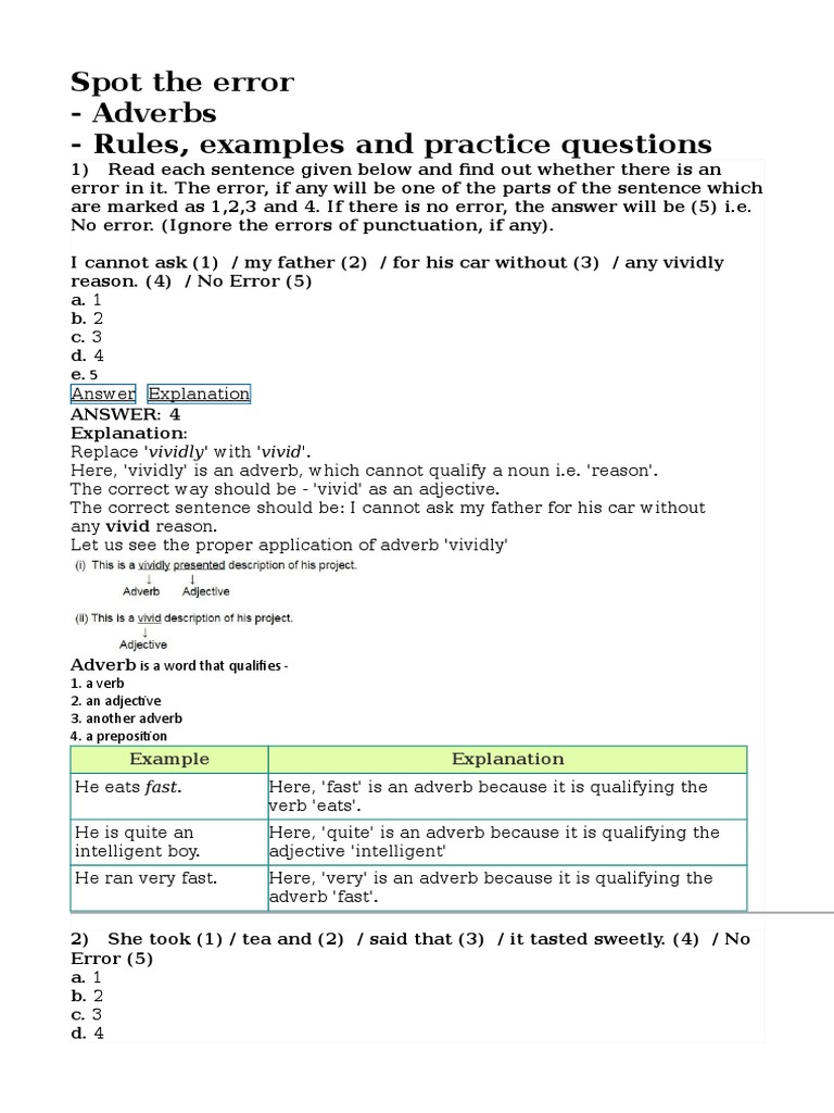 Spot the Error Adverbs | Adverb | Adjective