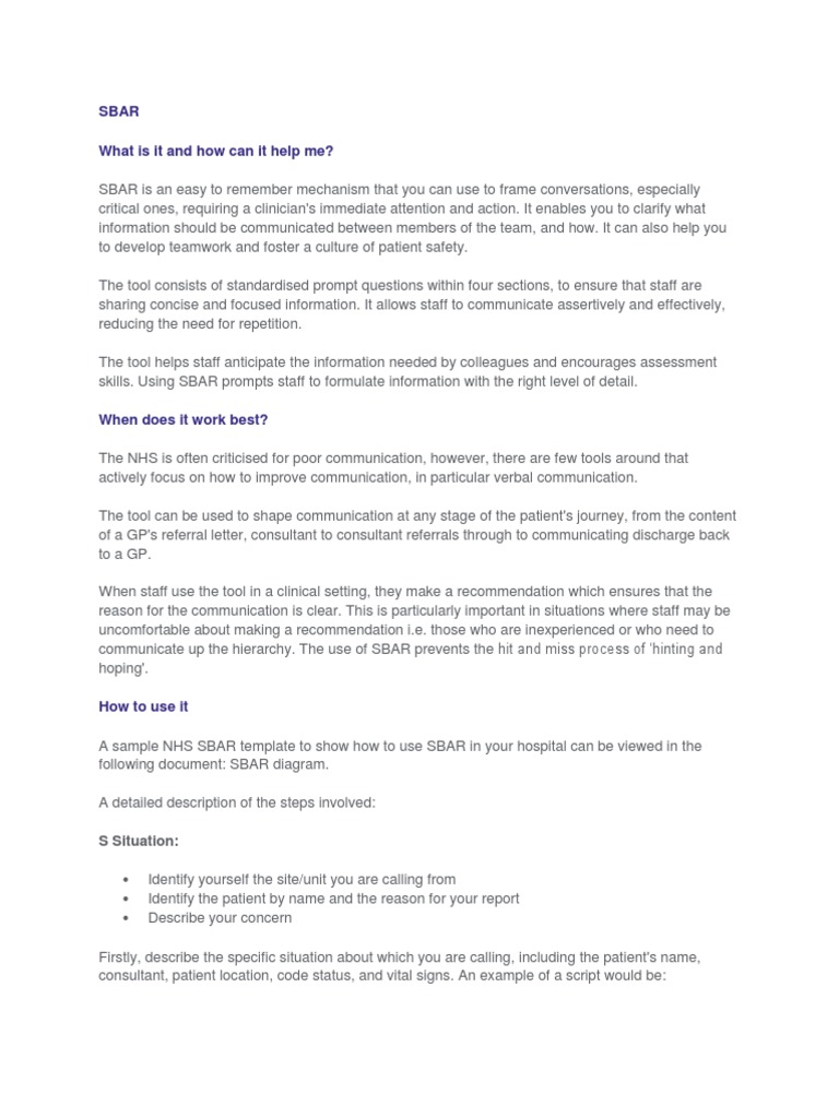 Examples of SBAR | PDF | Breathing | Patient