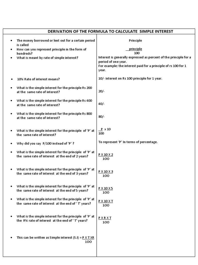 Simple Interest Formula Derivation | PDF | Percentage | Interest