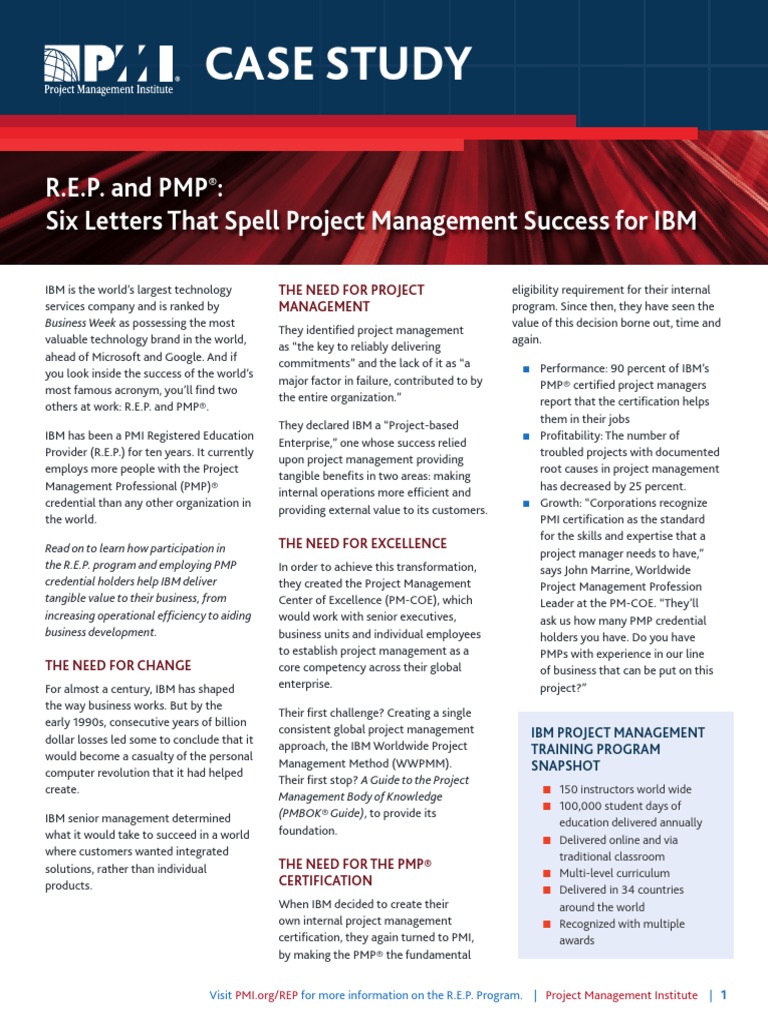 Case Study: R.E.P. and PMP: Six Letters That Spell Project Management ...