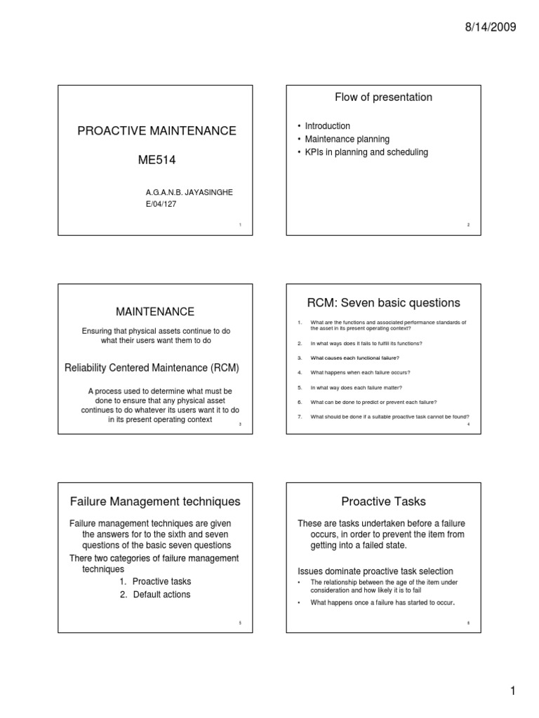 Proactive Maintenance ME514 ME514: Flow of Presentation | PDF ...