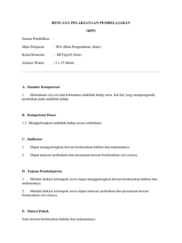 RPP Ipa Kelas 3 Semester 1 | PDF