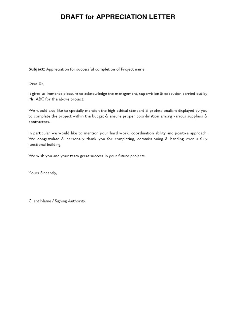 DRAFT Copy of Appreciation Letter | PDF | Business