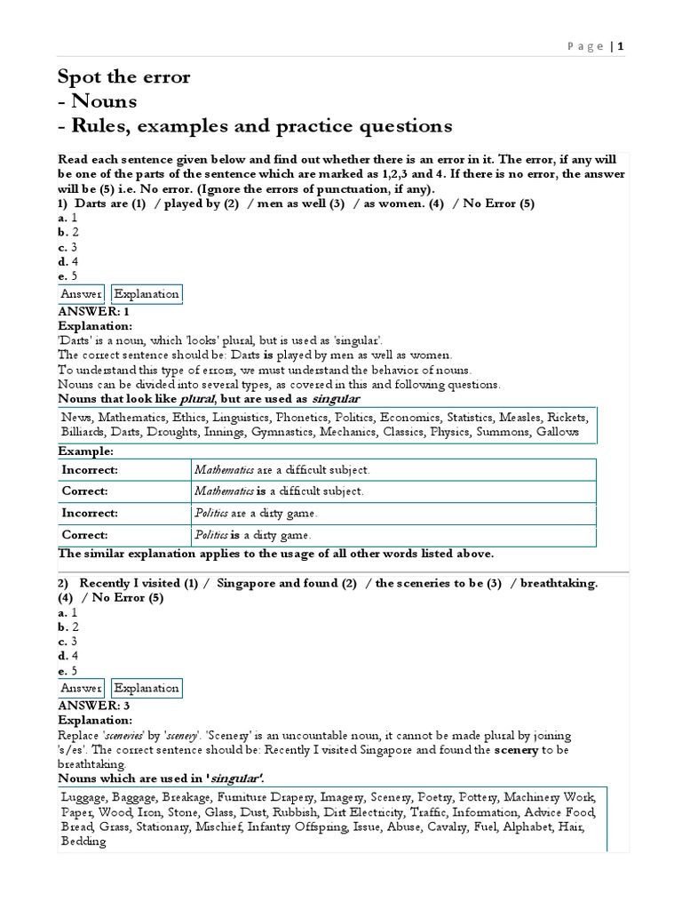 Spot The Error (Chapter-Wise, With Explanation) | PDF | Grammatical ...