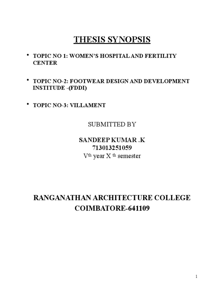 Thesis Synopsis: Ranganathan Architecture College COIMBATORE-641109 | PDF