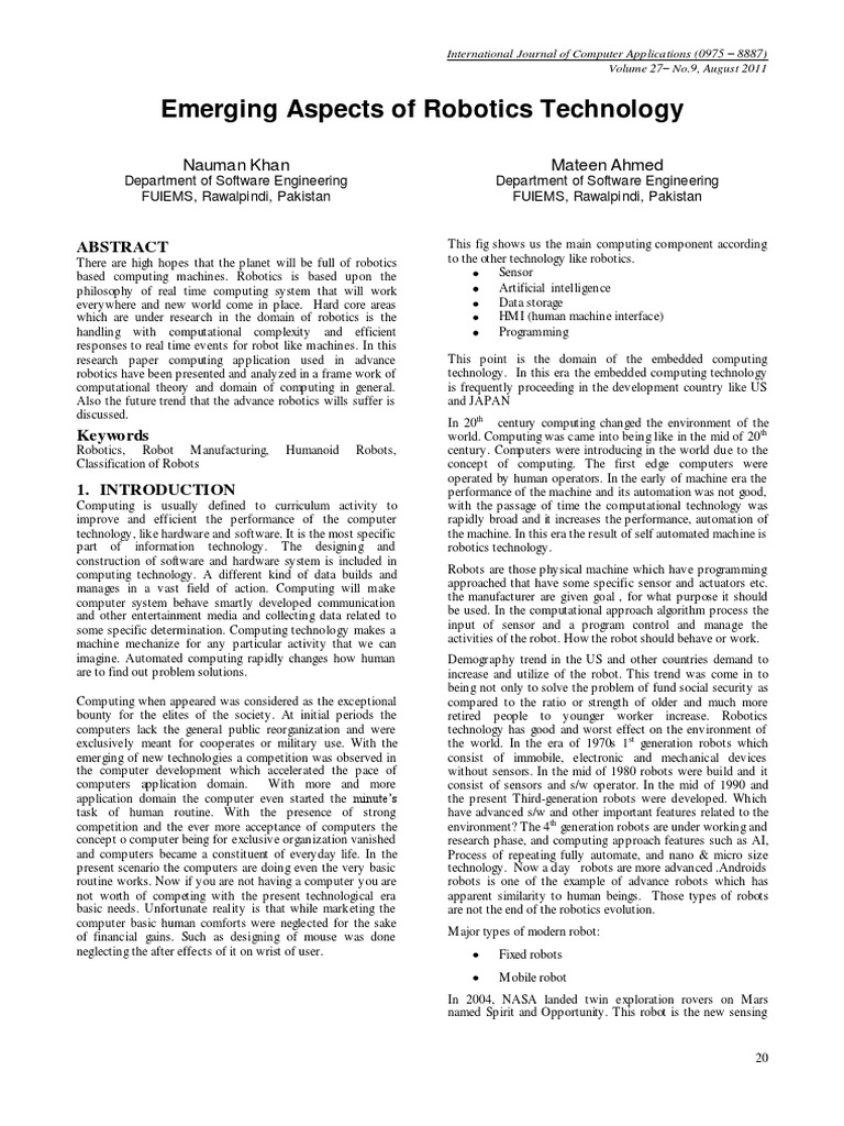 Emerging Aspects of Robotics Technology | PDF | Robotics | Robot