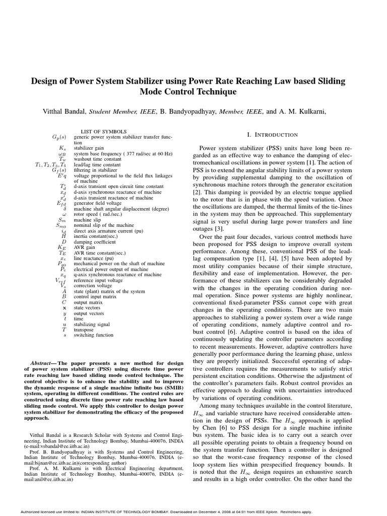 Design of Power System Stabilizer Using Power Rate Reaching Law Based Sliding Mode Control ...