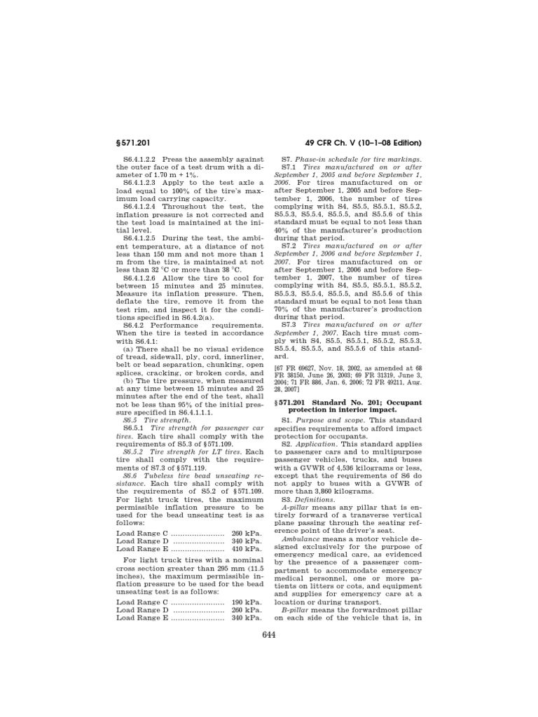 FMVSS 201 | PDF | Tire | Door